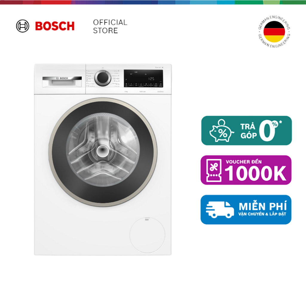 Máy giặt cửa trước Bosch 9kg WGA14400SG - Series 4 (trắng) - Hàng chính ...