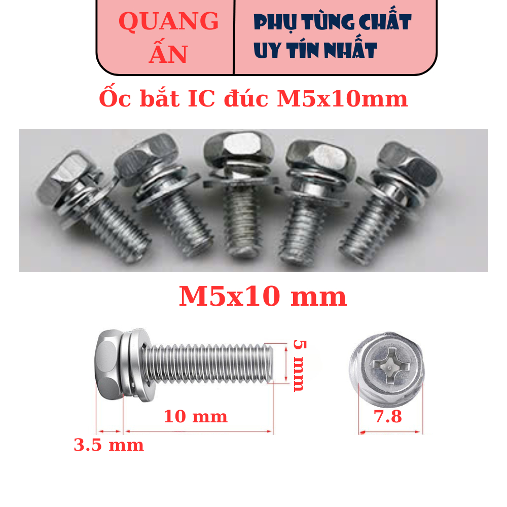 Ốc vít M5 có long đền long vênh dùng để bắt IC đúc dài 10 mm | Shopee ...