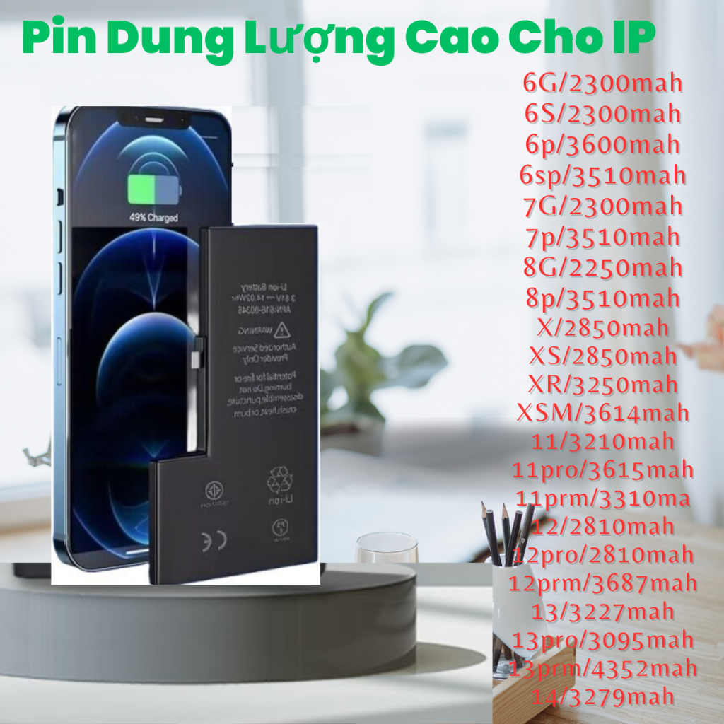 Pin DLC EU Cho IP 6/6s/6p/6sp/7/7p/8/8p/X/XS/XR/XSM/11/11pro/11prm/12 ...