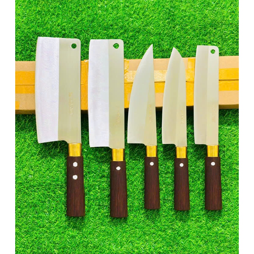 SK009 [ Được Xem Hàng ] ( Thép không gỉ ) Bộ 5 dao chặt gà, thái thịt, gọt hoa quả bằng thép ...