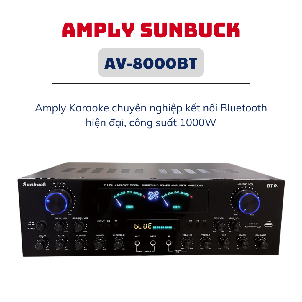 Amply Sunbuck AV-8000HD công suất 1000W, amply karaoke gia đình công ...
