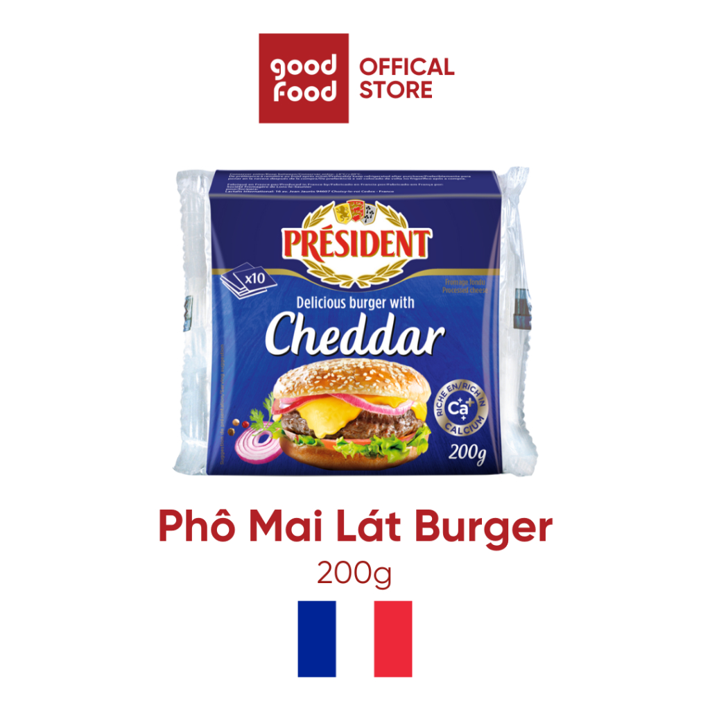 Phô mai lát chế biến President cho Burger vị Cheddar, nhập khẩu từ Pháp ...