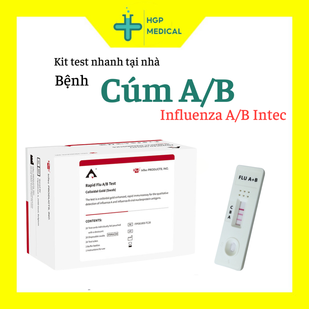 Bộ test Cúm A, cúm B, kit test Nhanh Influenza A/B Intec, Cúm Type A&B ...