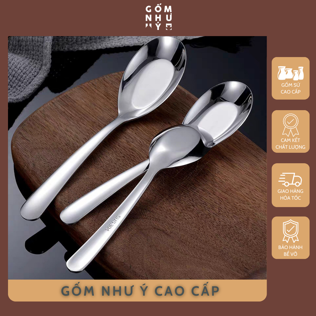 Thìa Inox 304 đánh bóng cao cấp dùng ăn cơm, ăn súp, ăn phở, thìa khuấy ...