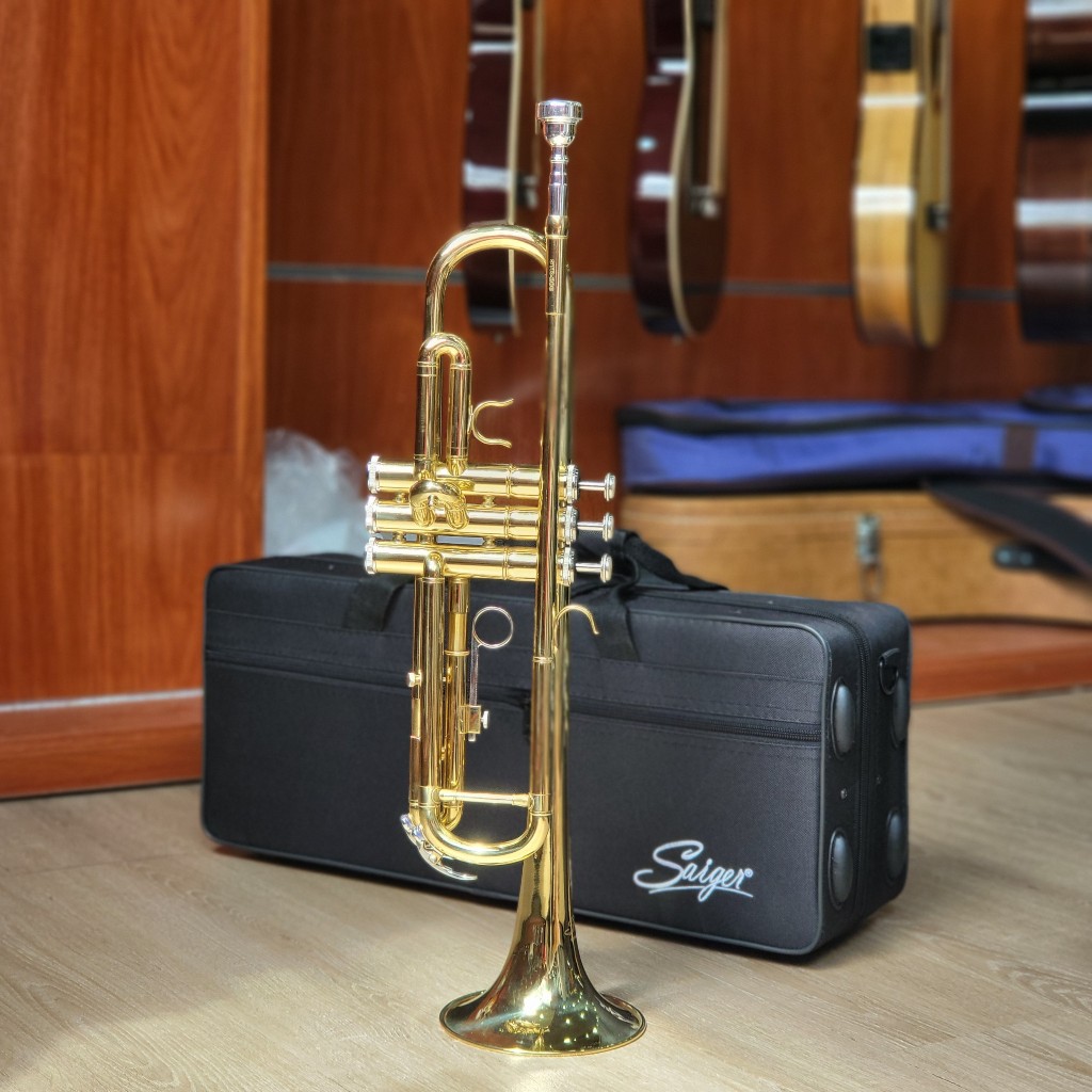 (HOẢ TỐC HCM) Kèn trumpet Saiger màu trắng và vàng, trumpet cho đội kèn ...