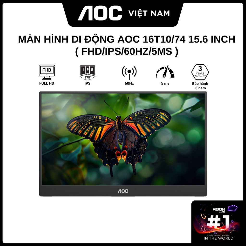 Màn hình di động AOC 16T10/74 15.6 inch ( FHD/IPS/60Hz/5ms ) - Hàng Chính Hãng | Shopee Việt Nam