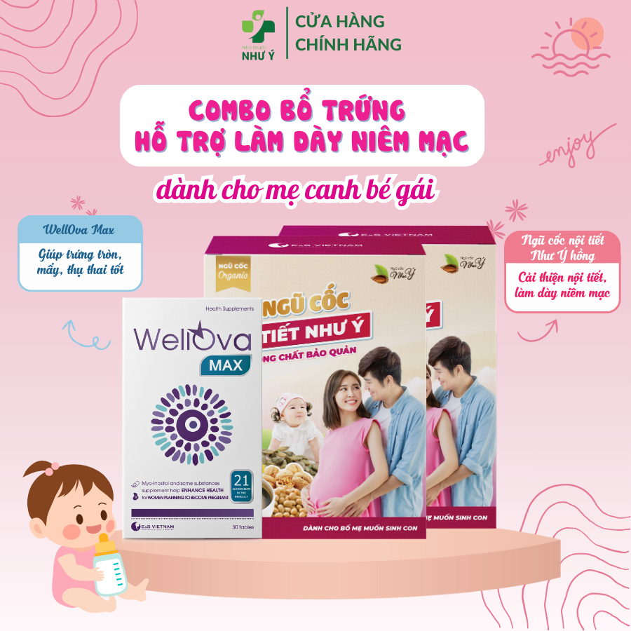 Combo Sinh Con Gái Cho Mẹ Trứng Lép Hỗ Trợ Làm Dày Niêm Mạc - Ngũ Cốc Nội Tiết Hồng và Wellova ...