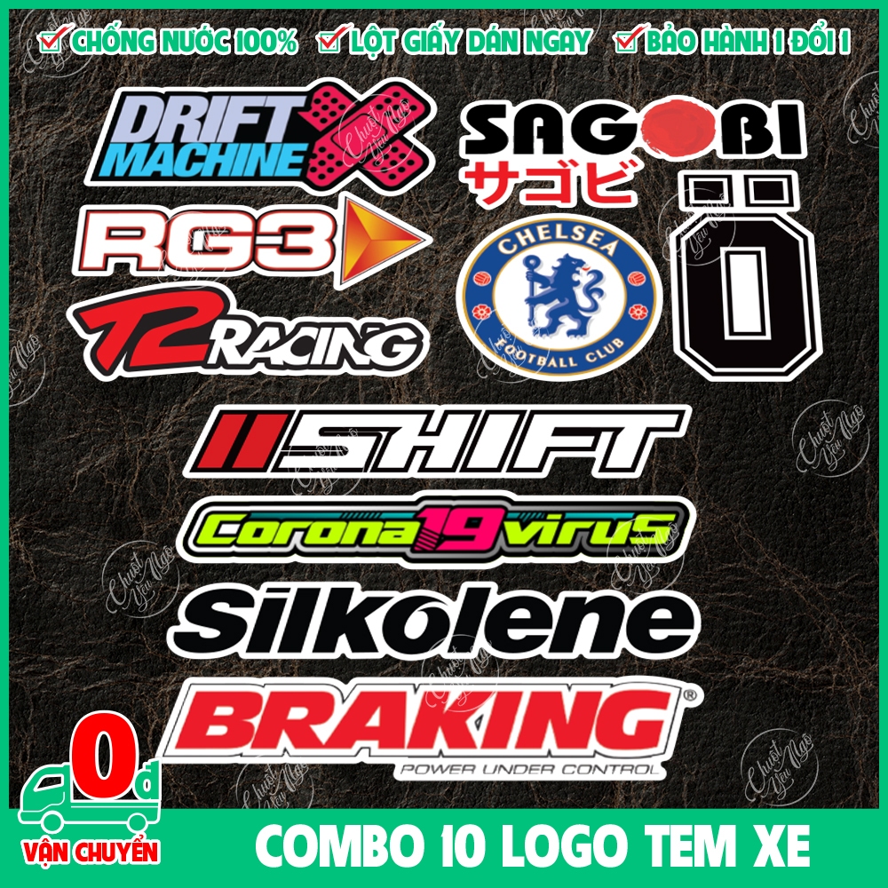 [S5] Combo 10 logo tem xe decal sticker trang trí xe máy decor laptop ...