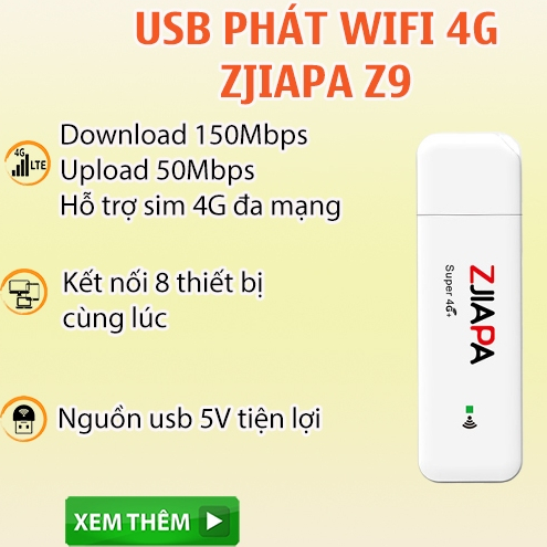 USB Dcom Phát Wifi Vemo MF80, ZJIAPA Z9 Lte Cat4 - Tốc Độ 150Mb - Hỗ Trợ Kết Nối 10 Thiết Bị ...