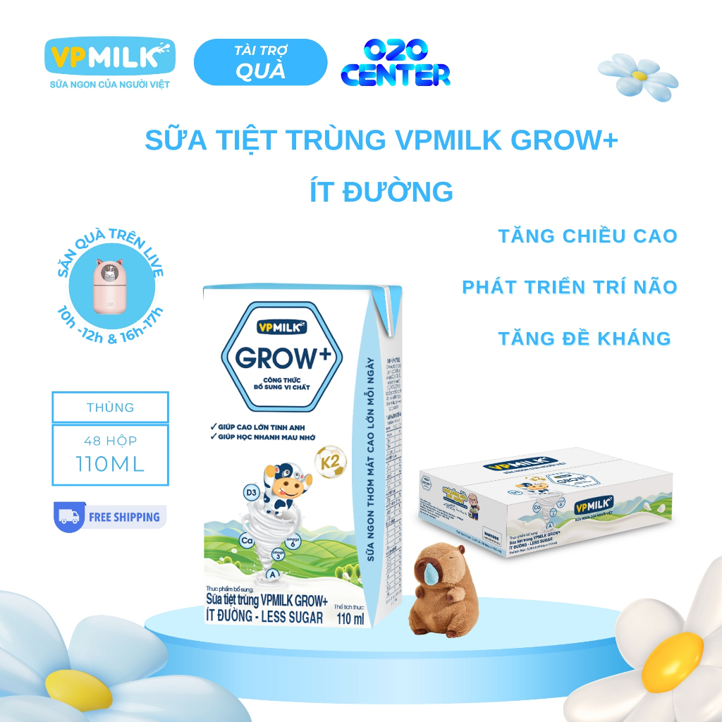 [Thùng 48 hộp 110ml] Sữa VPMIlk Grow+, sữa ngon, bé thích, phát triển ...