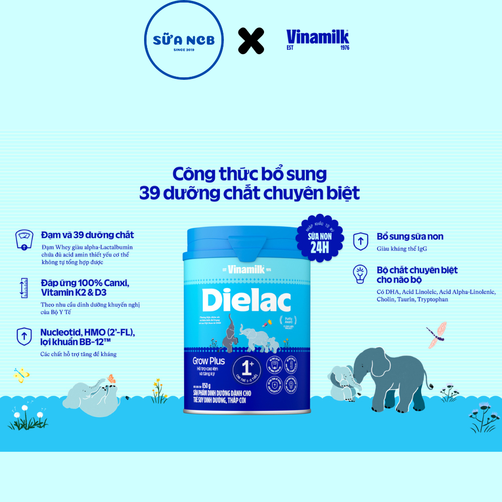 [Chính Hãng] Sữa bột Dielac Grow Plus chính hãng Vinamilk - Lon 850g, 1.4kg - Dinh Dưỡng, Thấp ...