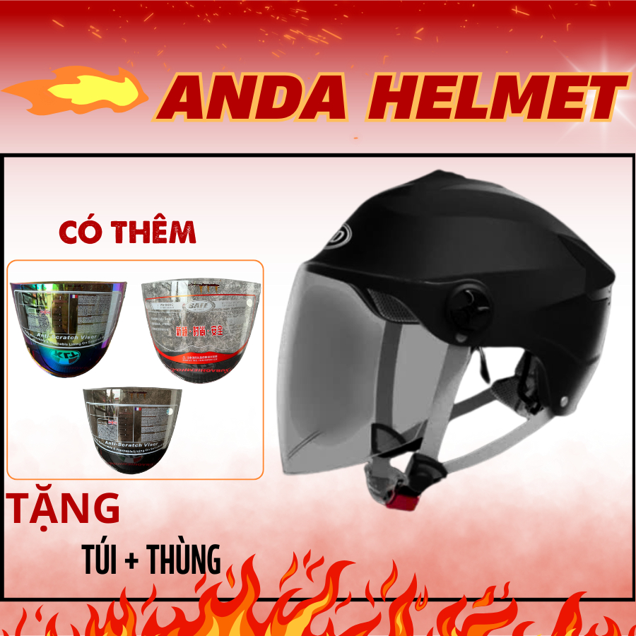 Nón Bảo Hiểm-Mũ Bảo Hiểm Nửa Đầu ANDA HELMET Chính Hãng Kính Dài, Nhiều ...