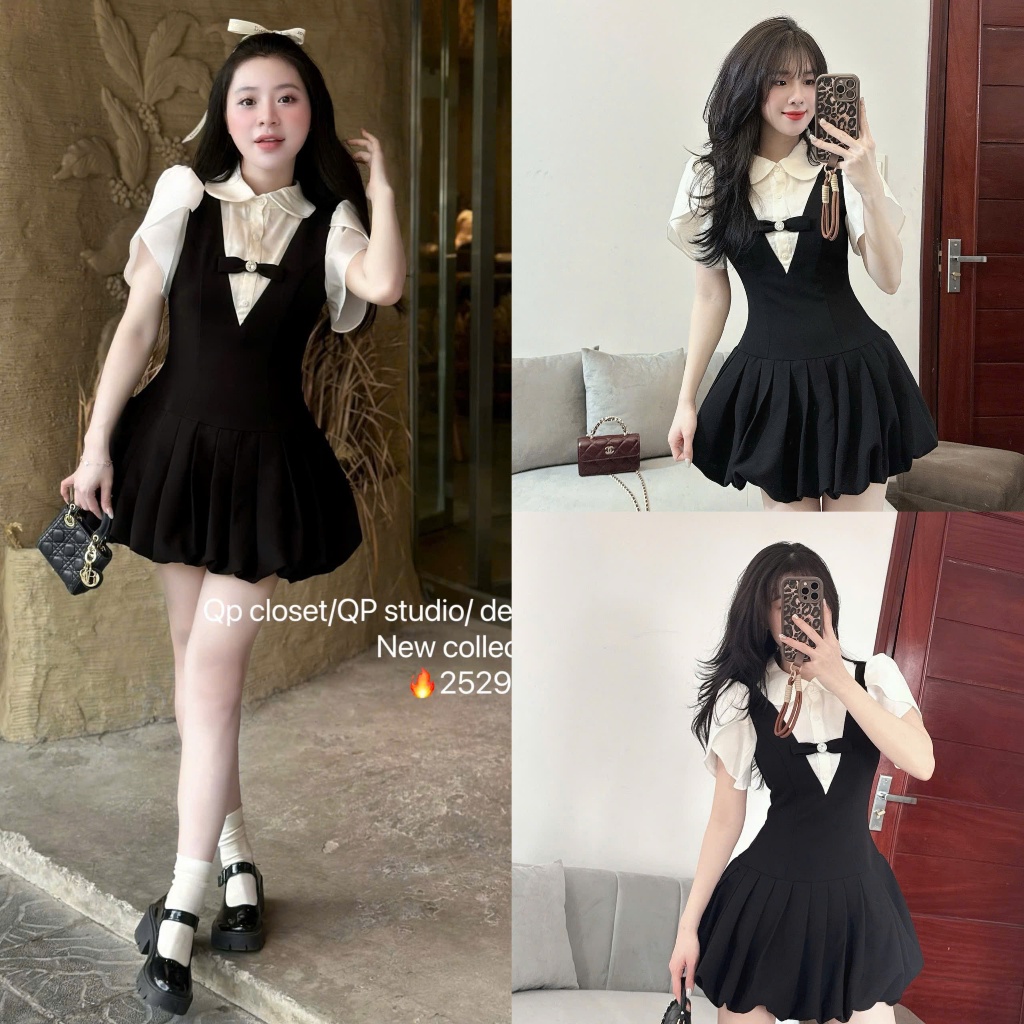 V201 Váy Nữ Sang Chảnh,Đầm Tiểu Thư Sang Chảnh Kiểu Dáng Cổ Yếm Phối ...