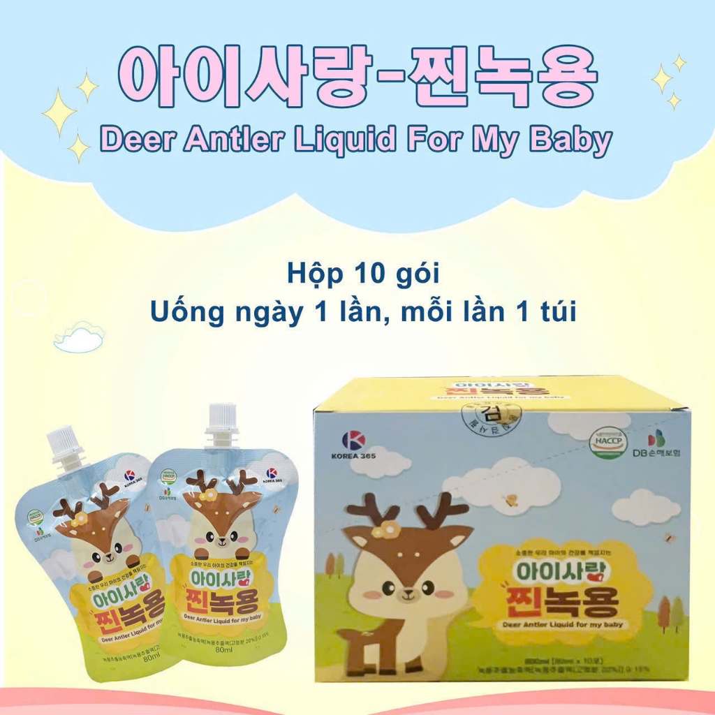 Nước gạc nhung Hươu 365 baby Hàn Quốc (10 túi x 80ml) | Shopee Việt Nam