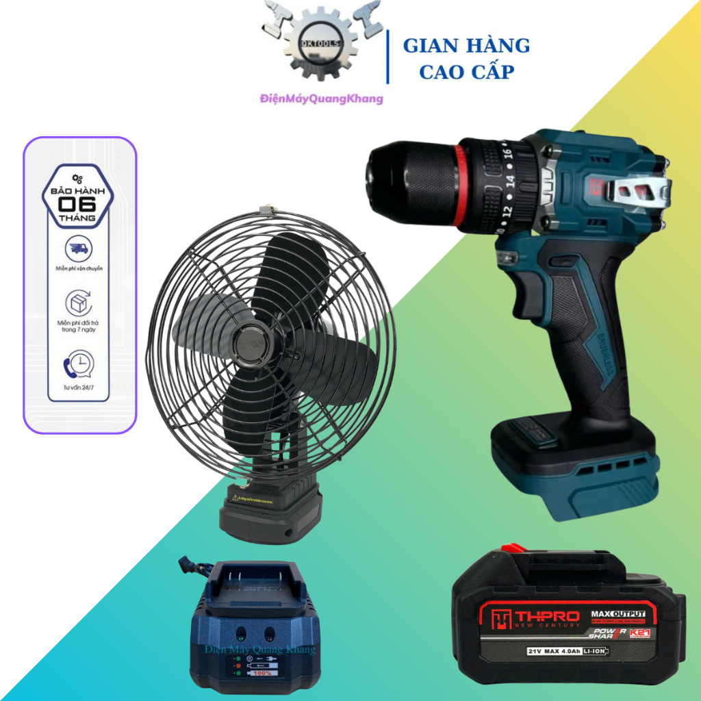 Bộ Combo Máy khoan 10ly + Quạt 2 tốc + Pin 10cell + Sạc - khoan pin 3 ...