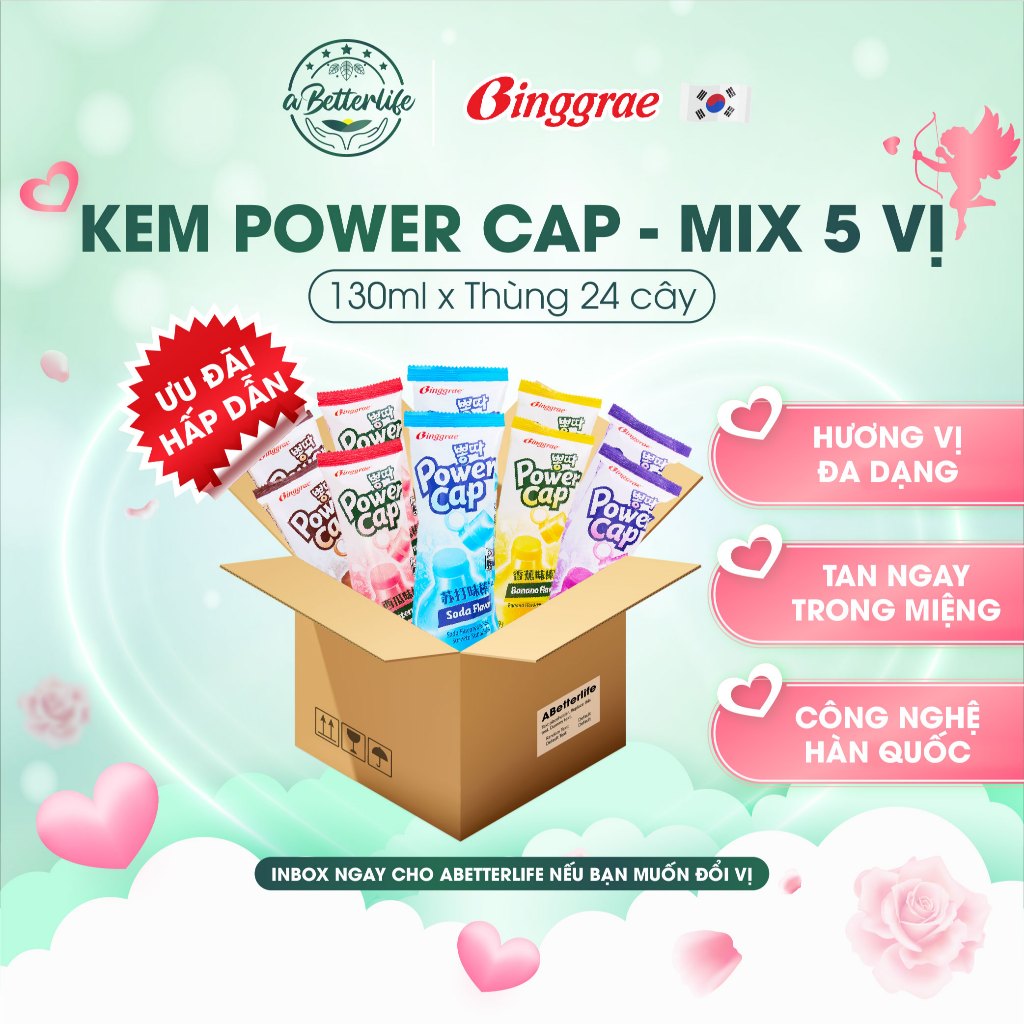Thùng 24 chai kem Power Cap Hàn Quốc Binggrae Pongta mix 5 vị 5 Soda, 5 ...