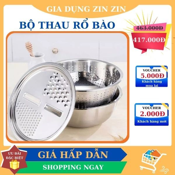 Bộ thau rổ bào rau củ inox 304 dày không gỉ, Bộ Nạo Rau Củ Quả Đa Năng ...