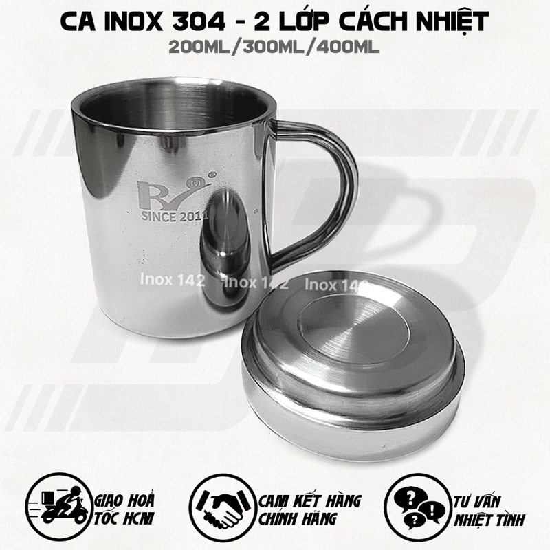 Ca Inox 304 Có Nắp [2 Lớp Cách Nhiệt]-200ml/300ml/400ml | Shopee Việt Nam