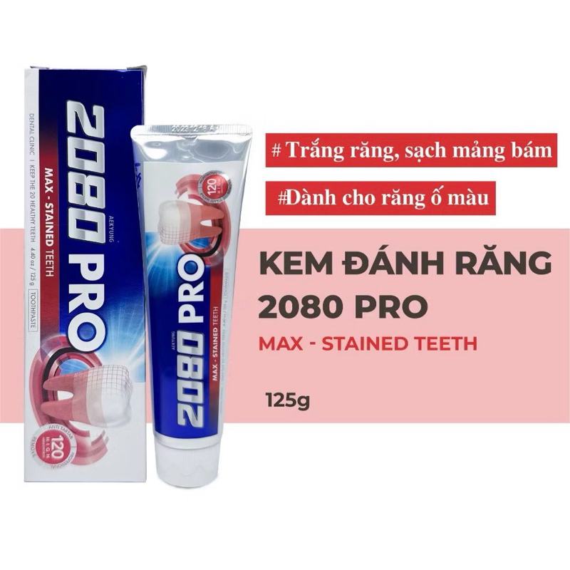 Kem đánh răng 2080 Pro Max Hàn Quốc trắng răng sạch mảng bám, ngăn ngừa sâu răng dành cho răng ố ...