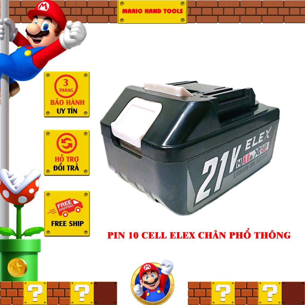 Pin 10 cell Elex 21v chân phổ thông M21 4 cm, hàng theo máy chính hãng ...