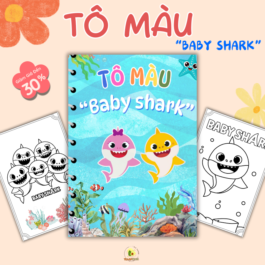 Vở tô màu Baby Shark vui nhộn, Sổ tập tô màu nhiều hình khác nhau bìa ...