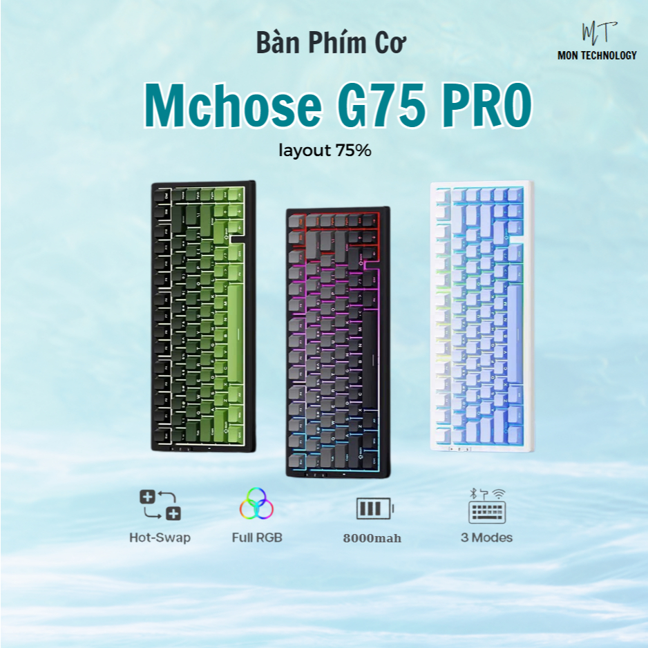 [Pre-order] Bàn phím cơ Mchoose G75 Pro 3 Mode | Mạch Xuôi | Plate PC | Gasket Mount | Pin ...