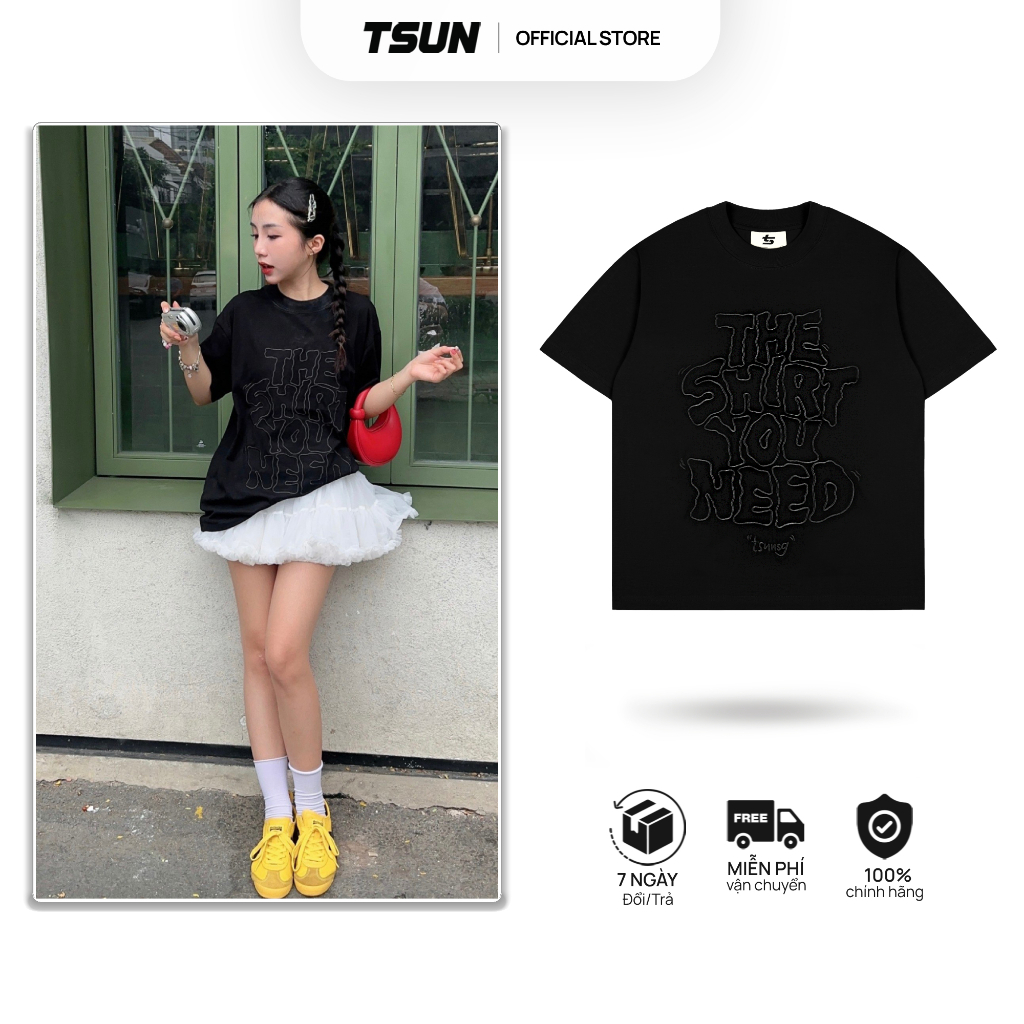 Áo Thun Thêu Logo Ngoằn Ngoèo Màu Đen Brand TSUN Chính Hãng, UNISEX ...