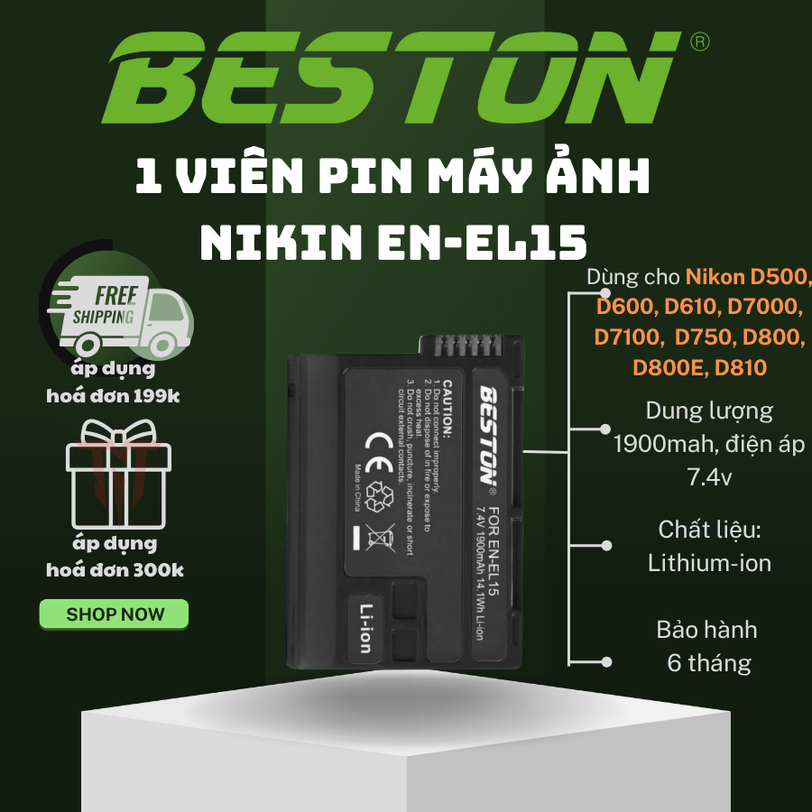 Pin Beston EN-EL15 dành cho máy ảnh Nikon D500, D600, D610, D7000, D7100, D750, D800, D800E ...