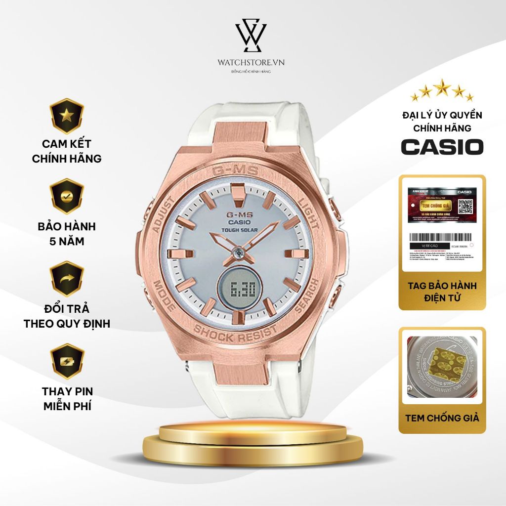 Đồng Hồ Casio Baby-G Nữ MSG-S200G-7ADR Pin Năng Lượng Ánh Sáng Kính Khoáng Size 38.5mm Dây Nhựa ...