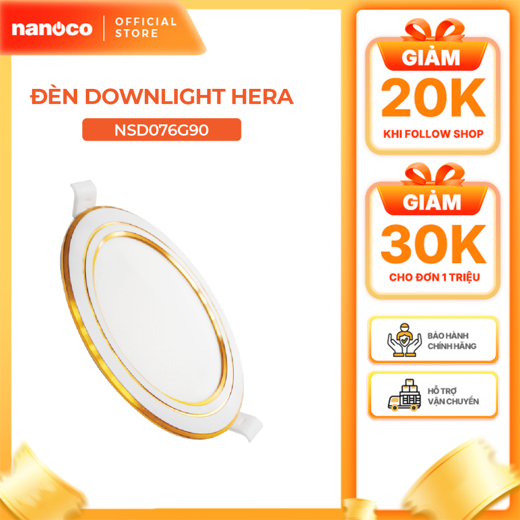 Đèn LED SLIM downlight Hera Nanoco φ90 7W (viền vàng, trắng, bạc - ánh ...