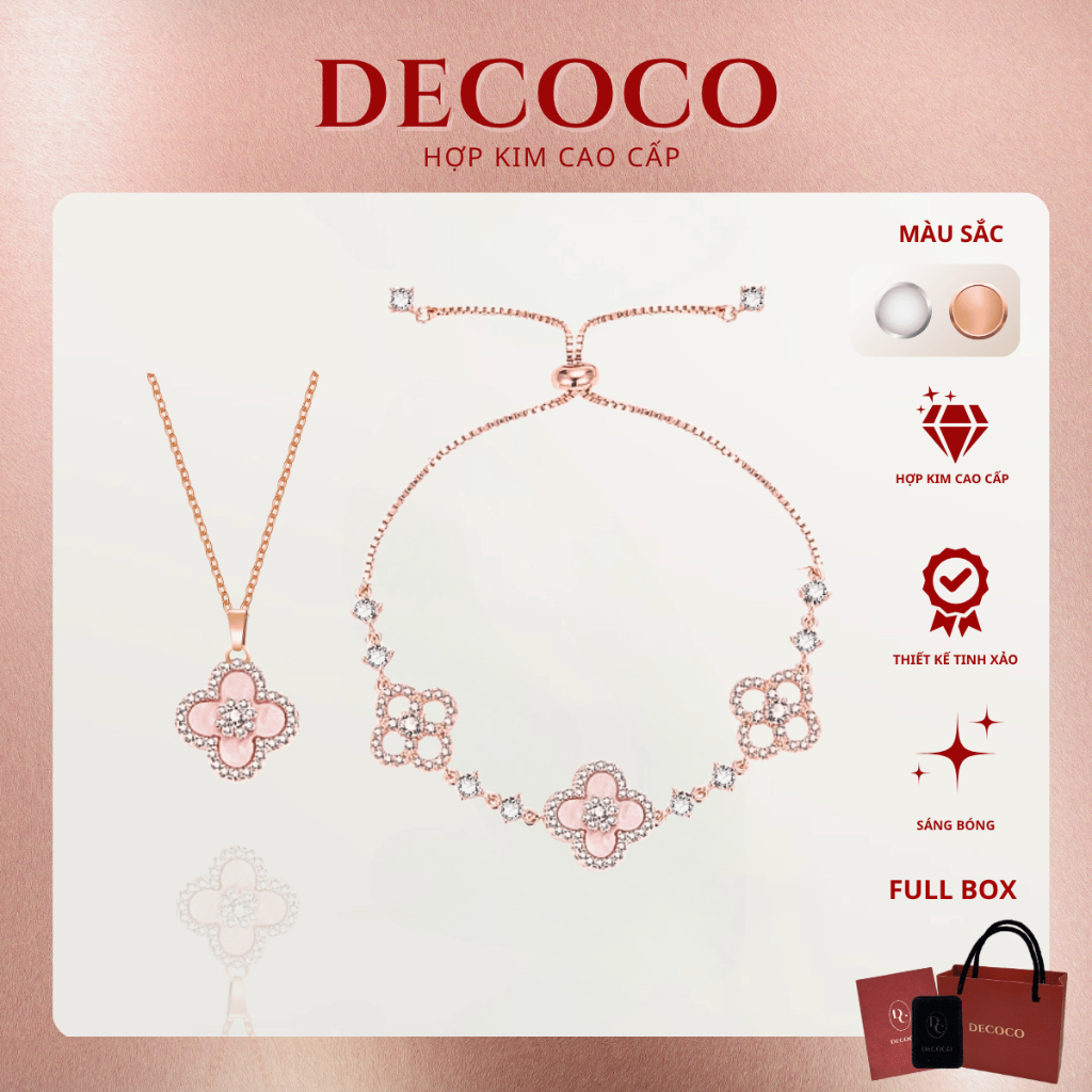 Bộ phụ kiện Vòng cổ và Vòng tay Cỏ 4 Lá SAKURA DECOCO charm hoa đá ...