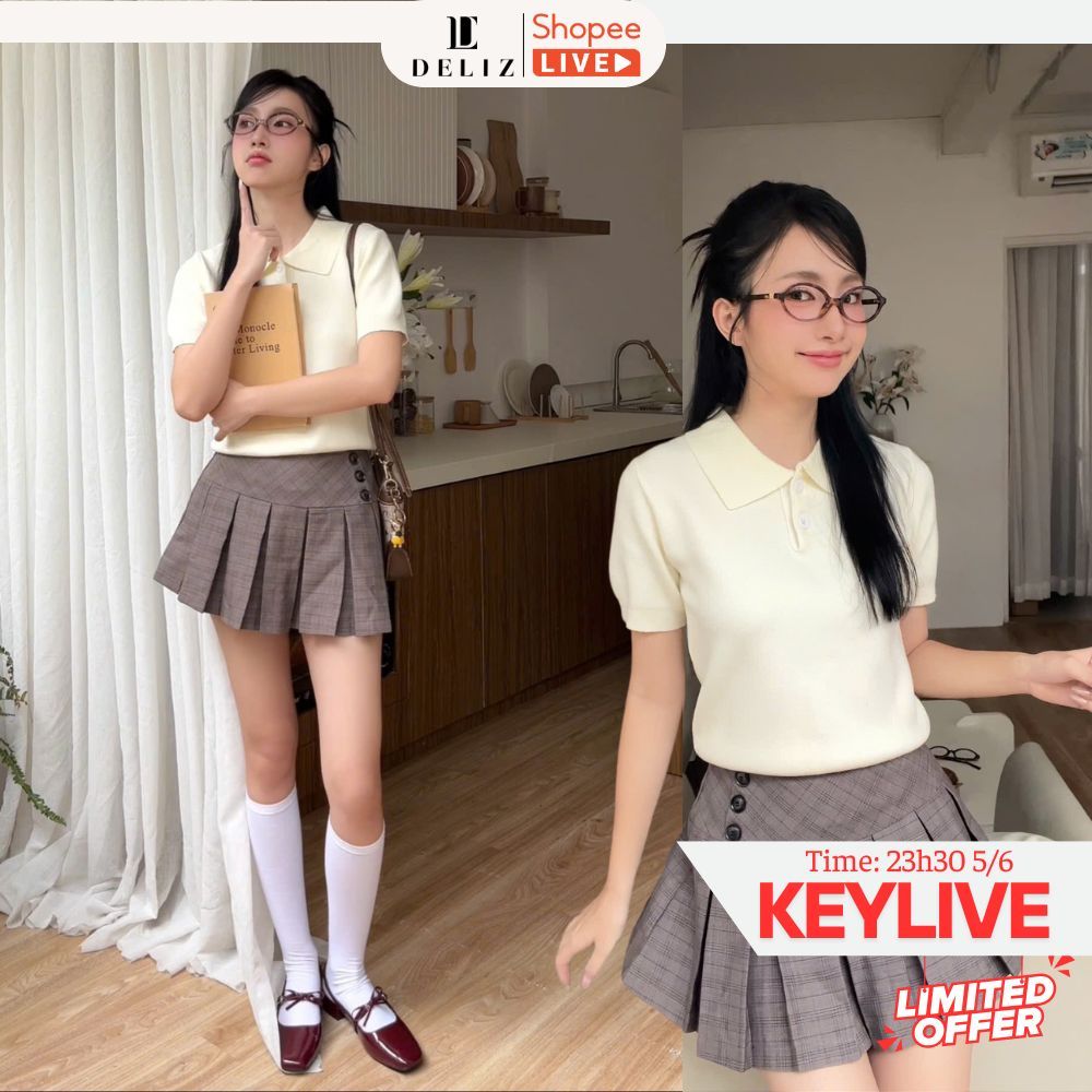 (MỞ BÁN) Áo len polo nữ ngắn tay kẻ sọc len lông thỏ thanh lịch cổ bẻ ...