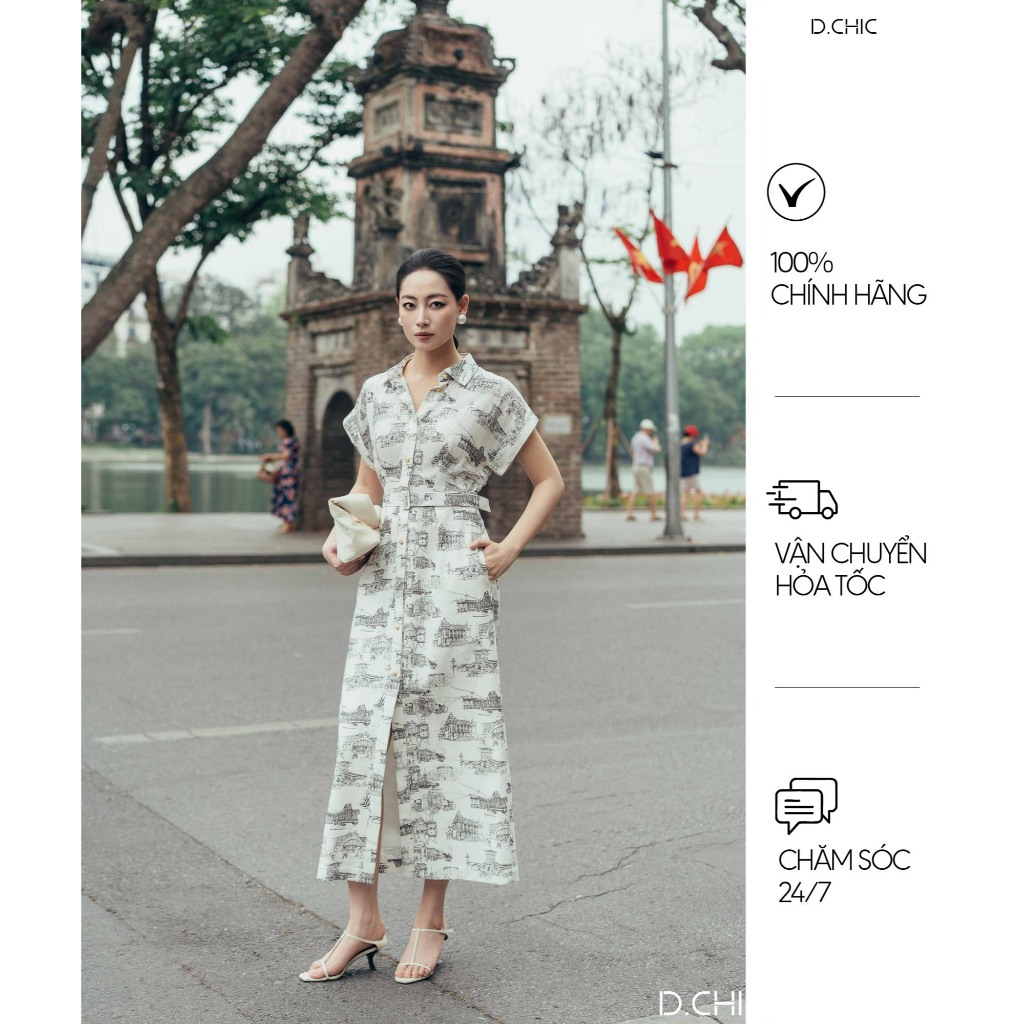 D.CHIC Váy tay cộc xếp ly thắt đai eo MS:2813749 | Shopee Việt Nam