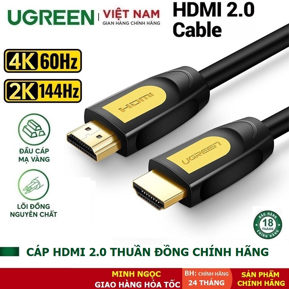 Dây Cáp HDMI 2.0 thuần Đồng 19+1 độ phân giải 3D full HD 4Kx2K chính hãng Ugreen HD101 cao cấp ...