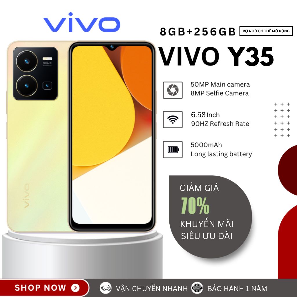 VIVO Y35 5G 8GB RAM +256GB ROM Smartphone 44W FlashCharge + 5000 mAh 50MP Fun Camera 6.64" FHD+ ...