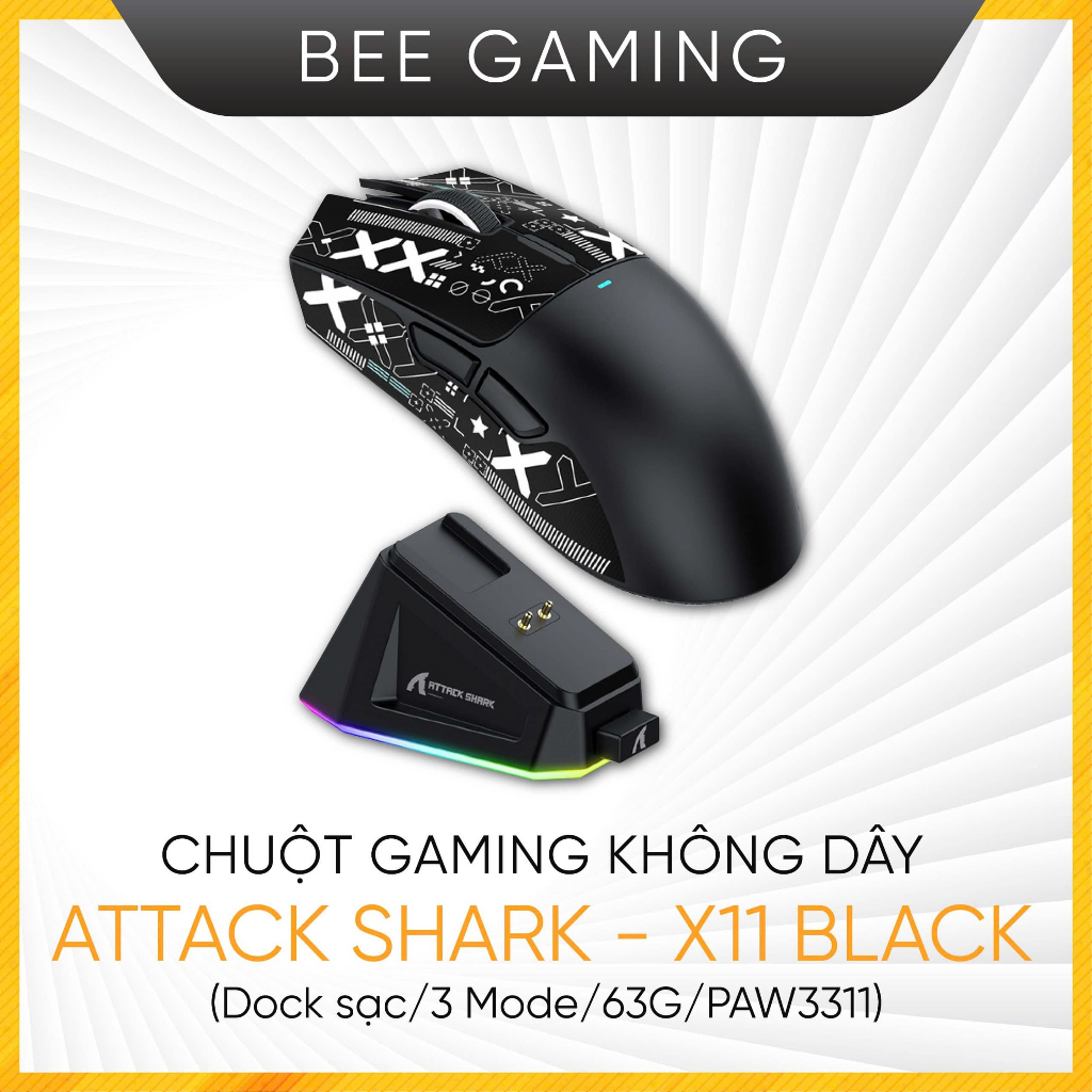 Chuột gaming không dây Attack Shark – X11 Black (Dock sạc / 3 Modes ...
