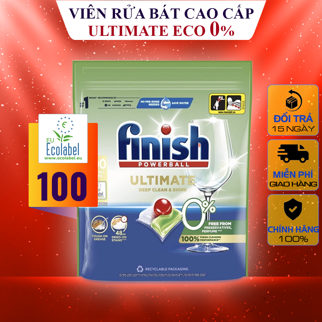 Viên Rửa Bát Finish Ultimate Deep Clean & Shine 0% - Túi 100 Viên Rửa ...