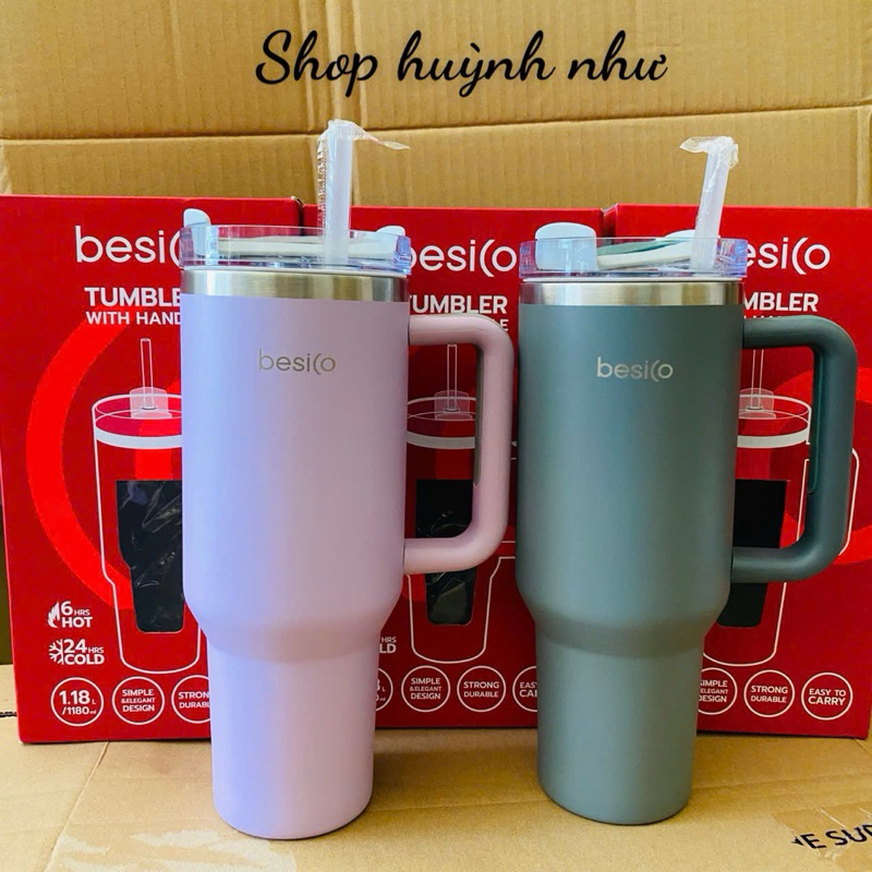 [CHÍNH HÃNG] Ly giữ nhiệt có tay cầm cao cấp BESICO 1180ml Inox 304 + kèm ống hút | Shopee Việt Nam