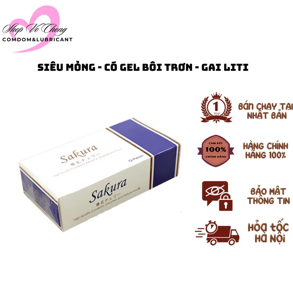 Bao Cao Su Sakura Hộp 12 Cái – Siêu Mỏng, Có Gai Nhỏ Liti, Có Gel Bôi Trơn, Tăng Kích Thích ...