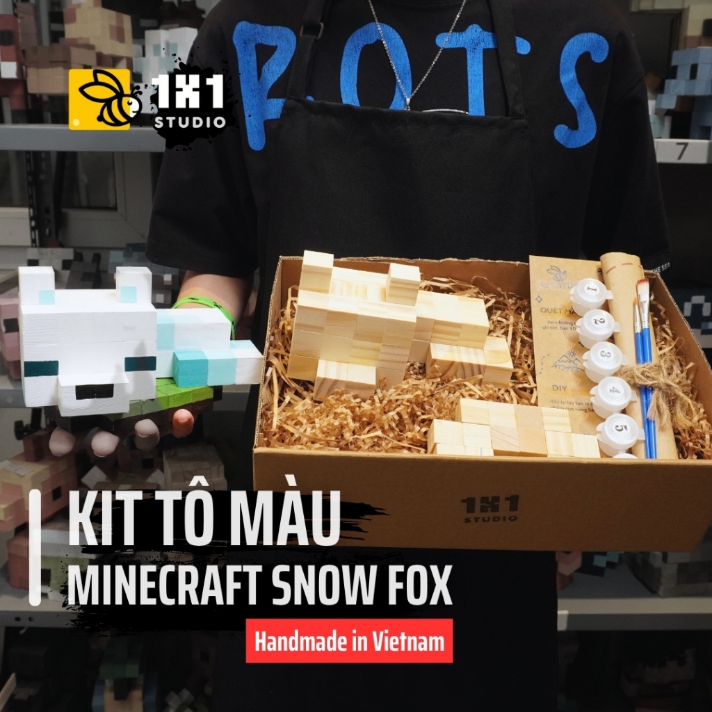 Kit Tô Màu Mô Hình Gỗ Minecraft Snow Fox | Cáo Tuyết size S (DIY ...