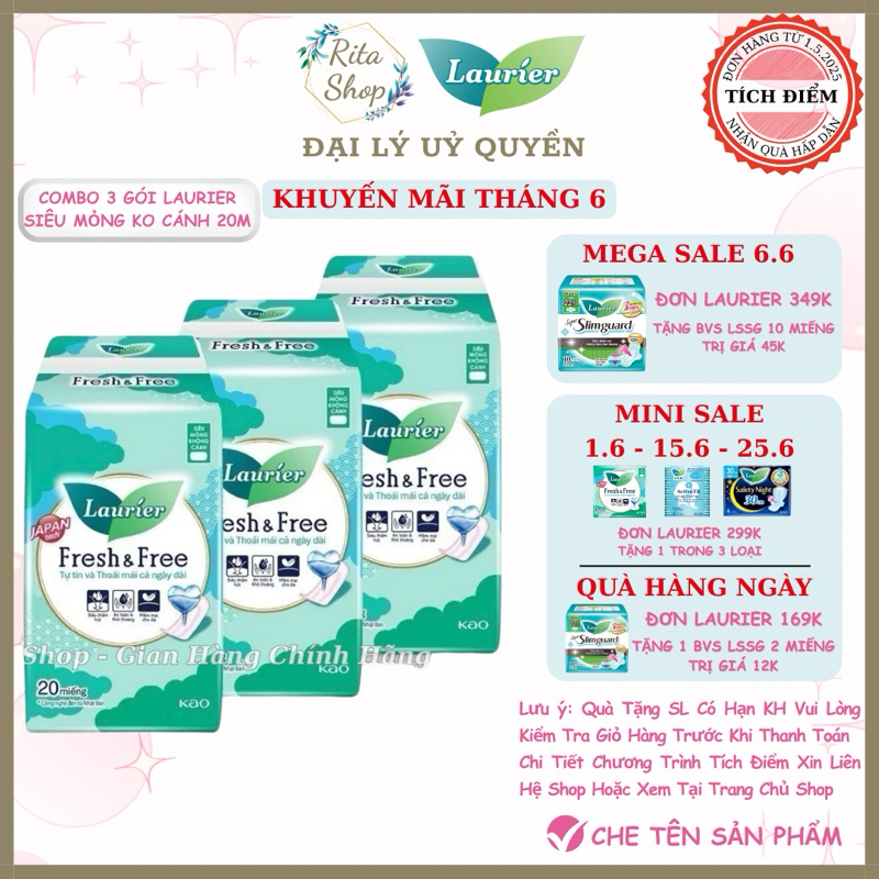 [COMBO 03 GÓI BVS] [KHÔNG CÁNH] Băng Vệ Sinh Laurier Fresh & Free Ban ...