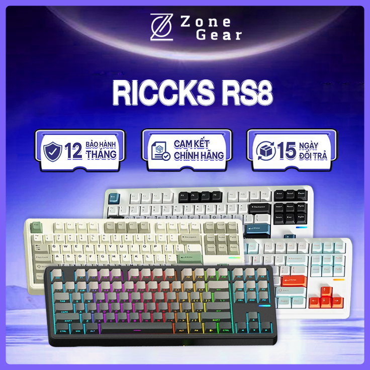 Bàn phím cơ Riccks RS8 V2, Bảo hành 12 Tháng, Bàn phím cơ Gaming, Bàn ...