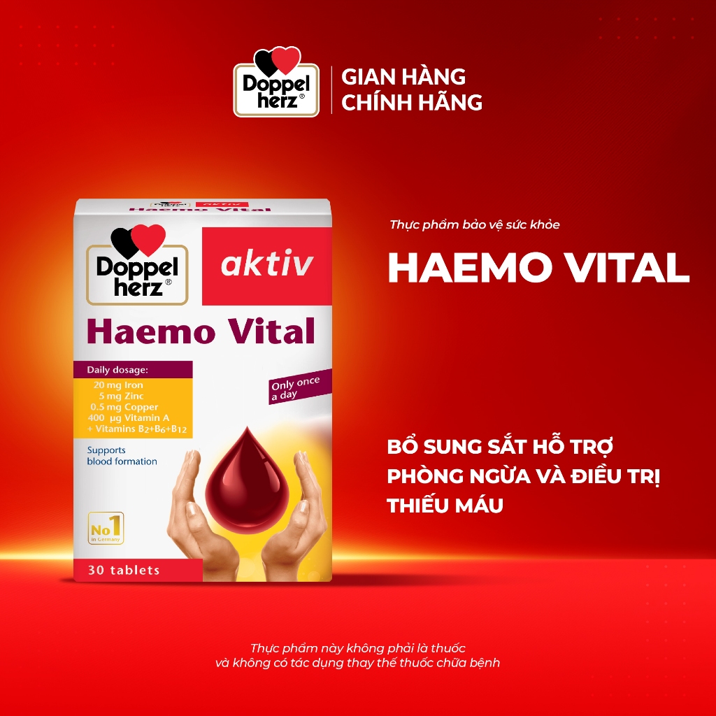 Viên uống bổ sung sắt Doppelherz Haemo Vital hỗ trợ phòng ngừa thiếu ...