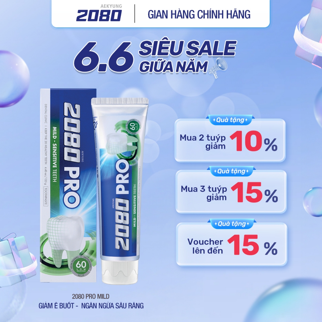 Kem đánh răng sáng bóng răng giảm ê buốt chống sâu răng 2080 Pro Mild Cao Cấp Hàn Quốc 125g ...
