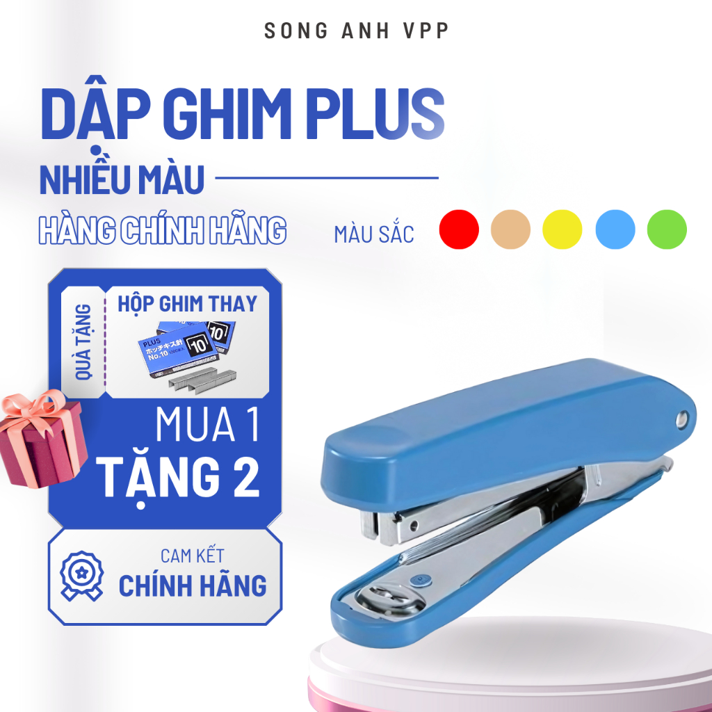 [TẶNG HỘP GHIM] Dập ghim PLUS nhiều màu kèm 2 hộp ghim đi kèm, thiết kế ...