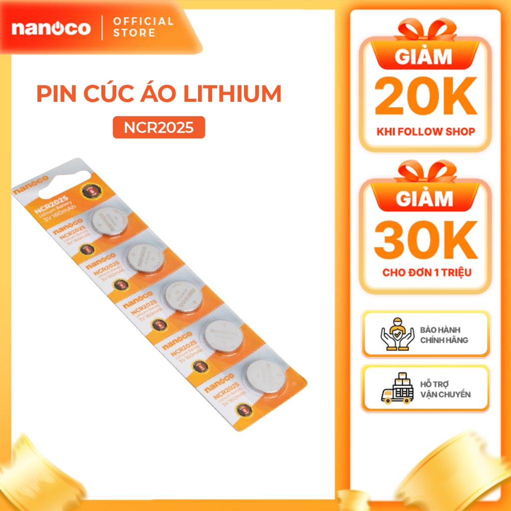 Pin Lithium 3V 160mAh/220mAh Nanoco model NCR2025/ NCR2032 (5 viên/vỉ ...