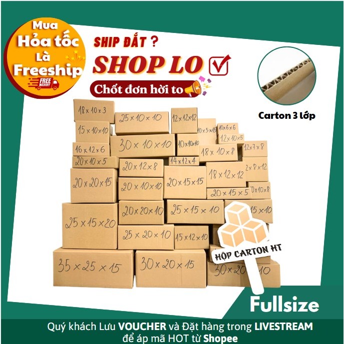 Combo 20 hộp carton đối khẩu đóng hàng đầy đủ nhiều size hộp giấy ...