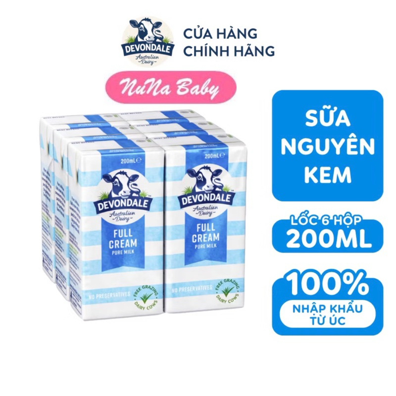 Lốc Sữa tươi DEVONDALE MILK NGUYÊN KEM ÚC 6 Hộp 200ml | Shopee Việt Nam