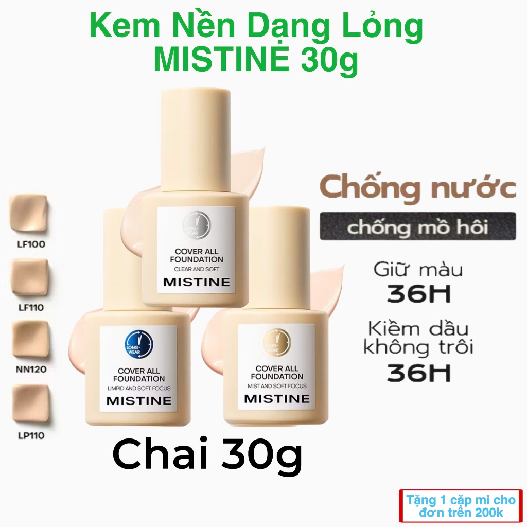 [chính hãng] Kem nền MISTINE dạng lỏng 30g giữ màu và kiềm dầu không trôi suốt 36h | Shopee Việt Nam