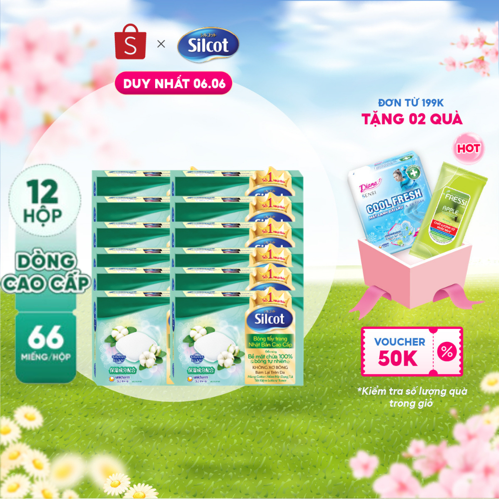 Bộ 12 hộp Bông trang điểm (bông tẩy trang) cao cấp Silcot Premium 66 ...